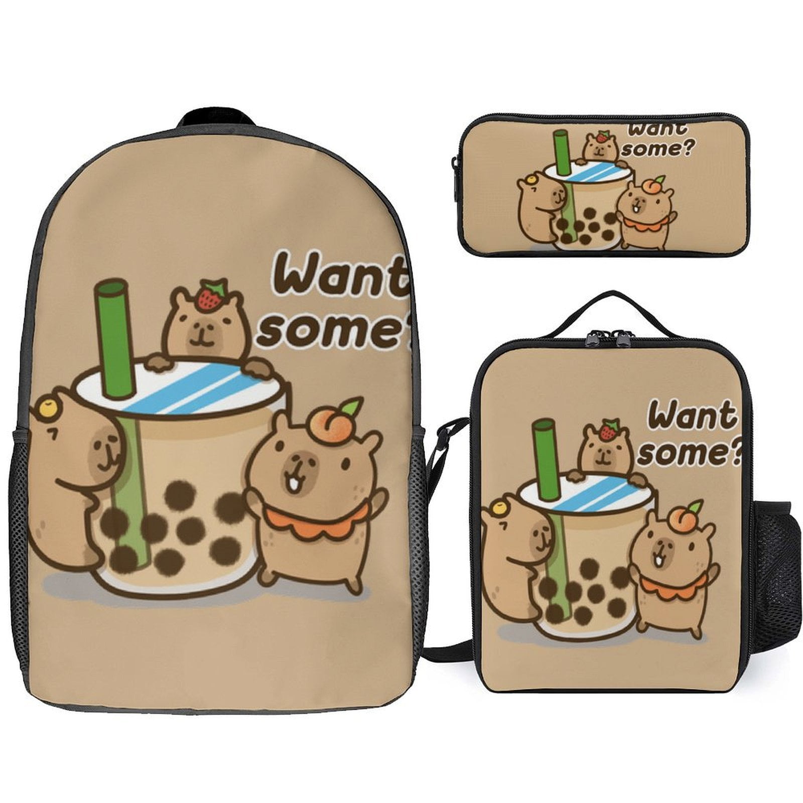 Capybara Backpack Set 17 inch Bags with Lunch Bag Pencilcase Capybara ...