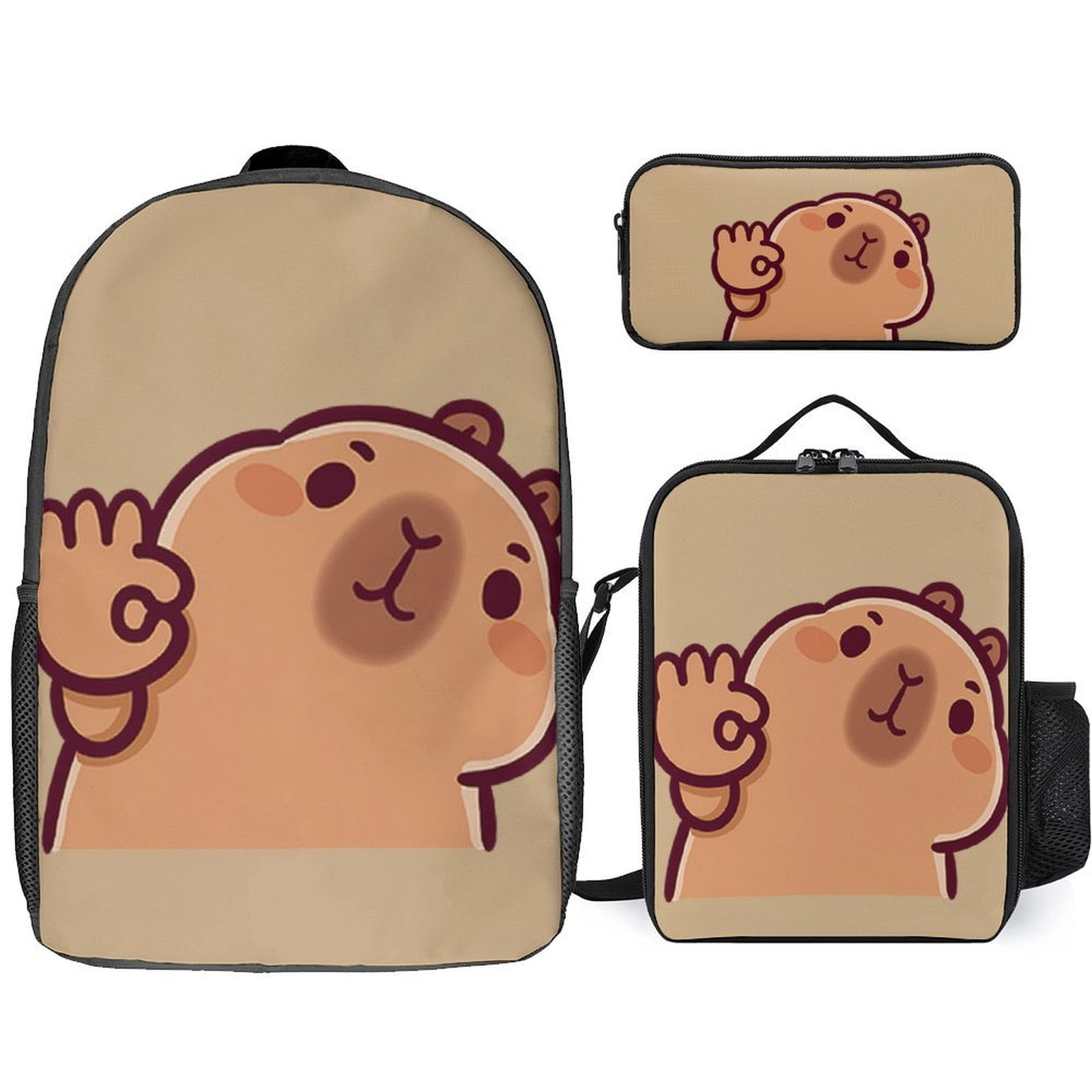 Capybara Backpack Set 17 inch Bags with Lunch Bag Pencilcase Capybara ...
