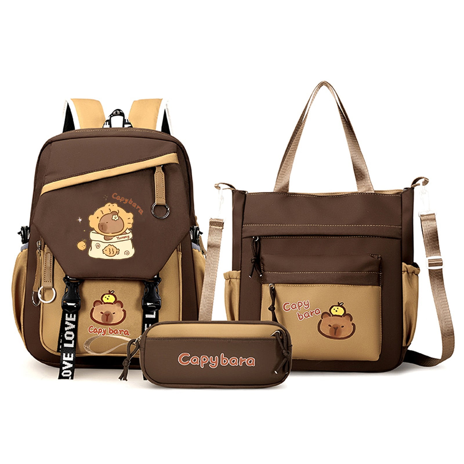 Capybara Backpack Set - 3Pcs Kawaii Capibara School Bag, Cartoon ...