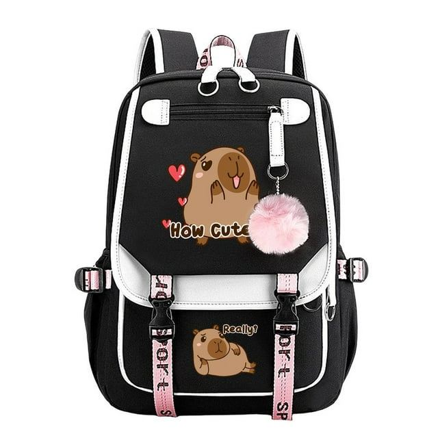 Capybara Backpacks Kawaii Cute Capybara Laptop Travel Backpack Plaid ...