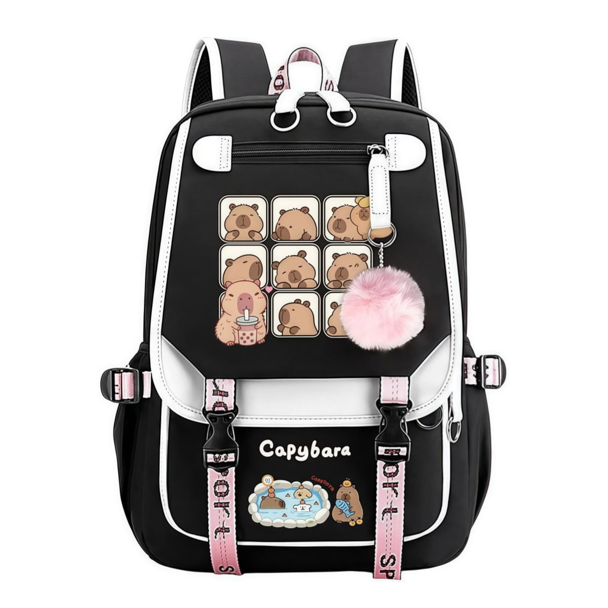 Capybara Backpacks – Kawaii Plaid Cartoon Laptop School Bag with Large ...