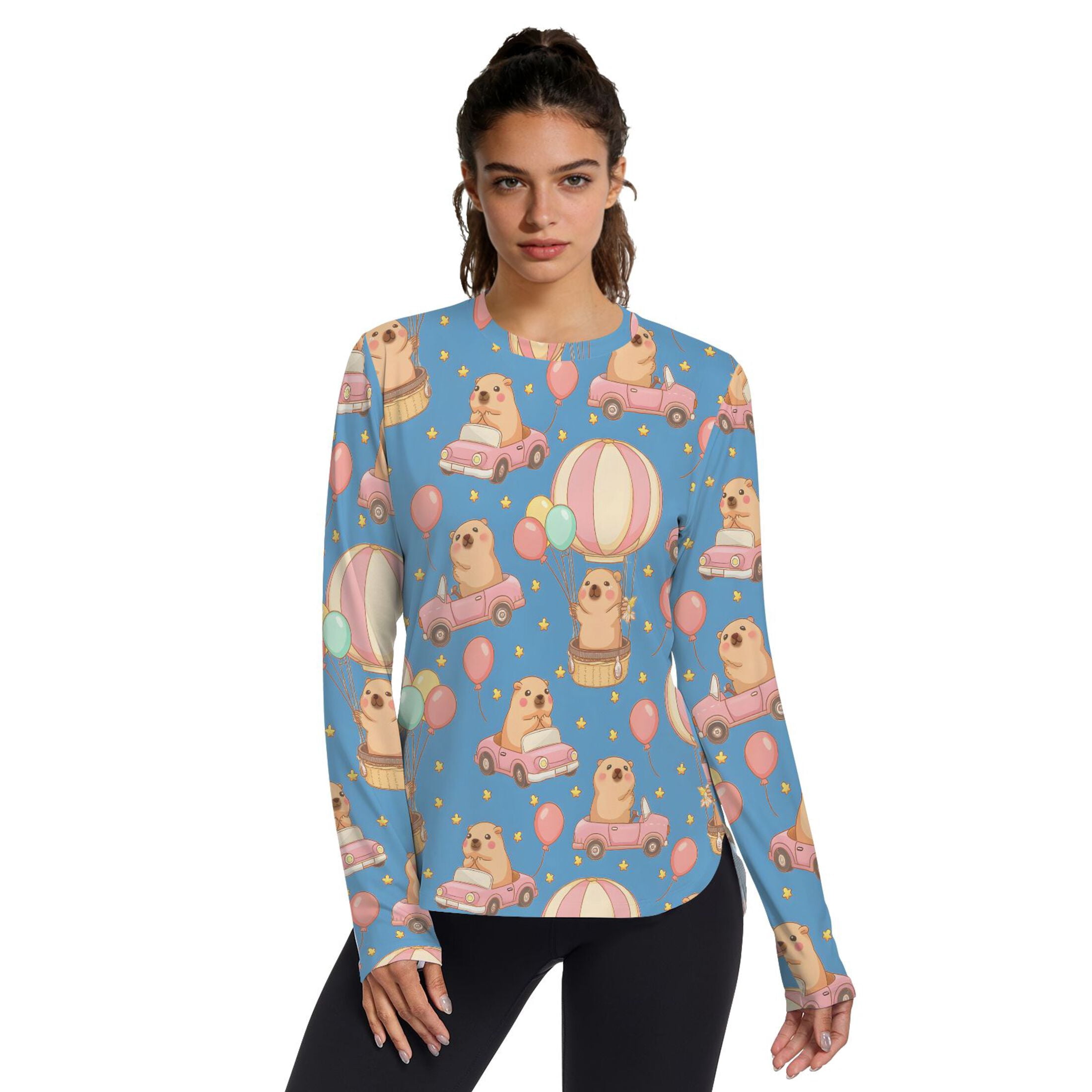 Capybara Balloon Car Women UPF 50+ UV Shirts Long Sleeve with Thumb ...