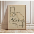 Capybara Bathroom Poster Minimal Line Animal Tooth Brushing Scene ...