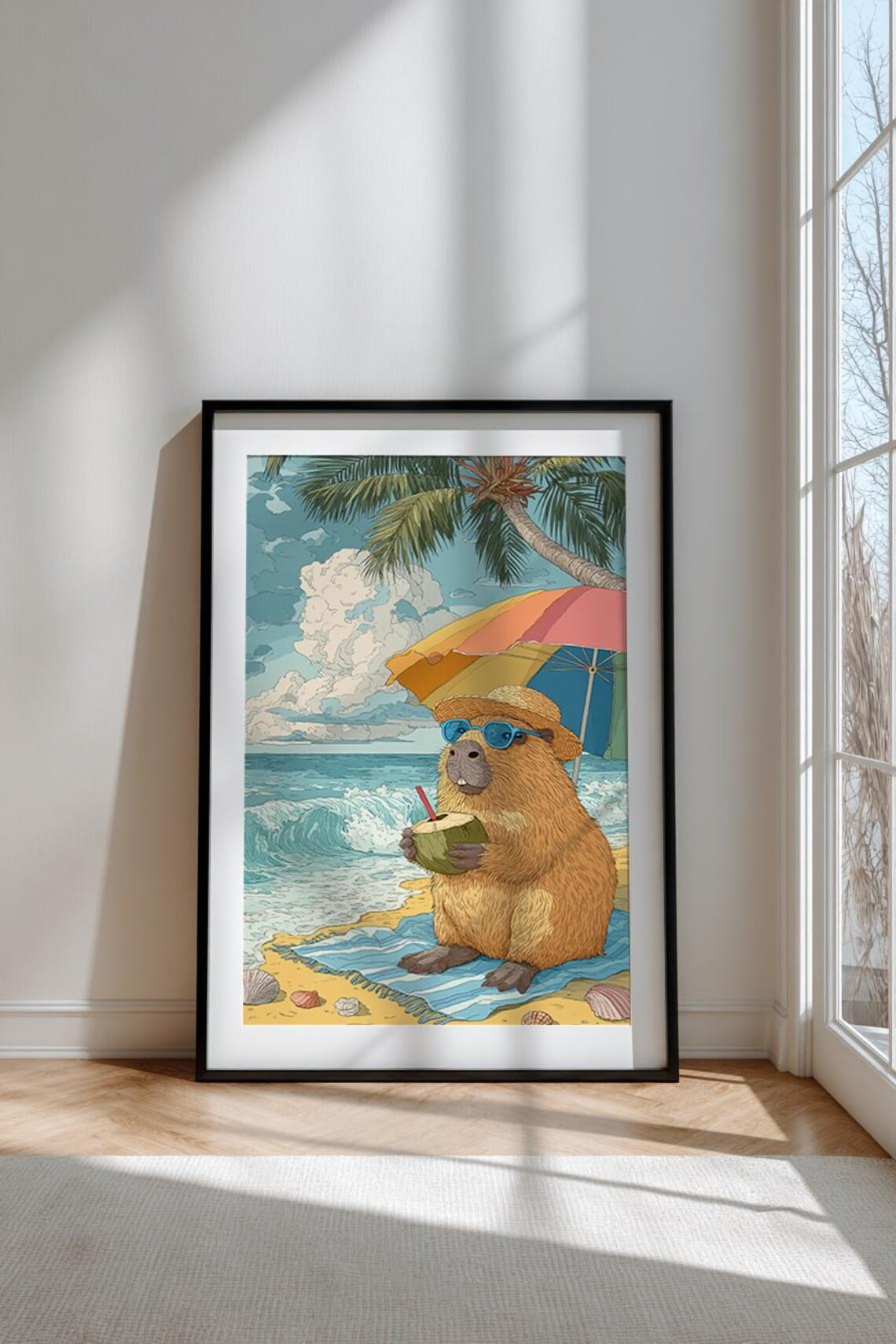 Capybara Beach Art Print, Tropical Animal Illustration 3306 UNFRAMED ...