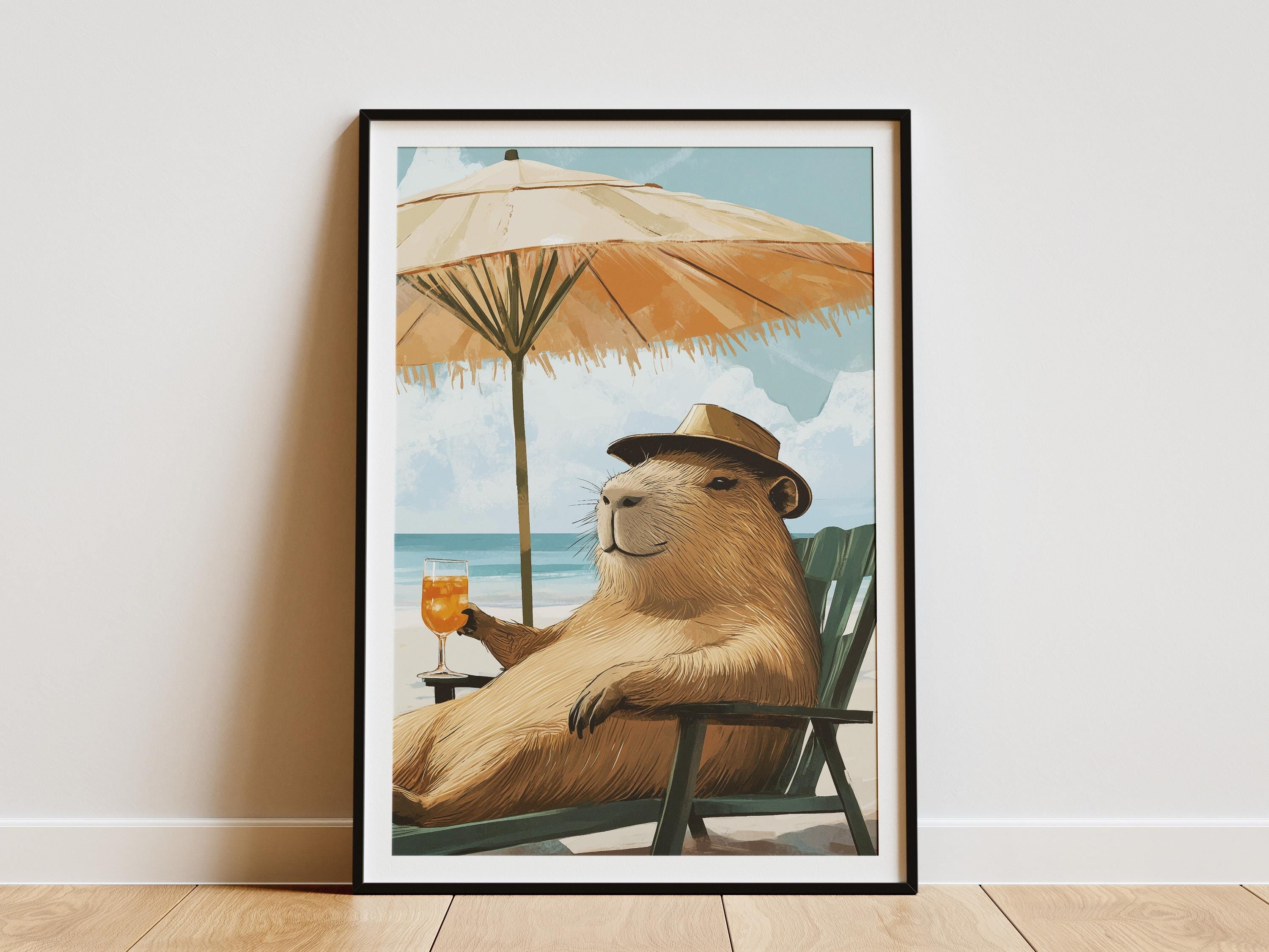 Capybara Beach Poster Summer Animal Print Cute Capybara Art Funny ...