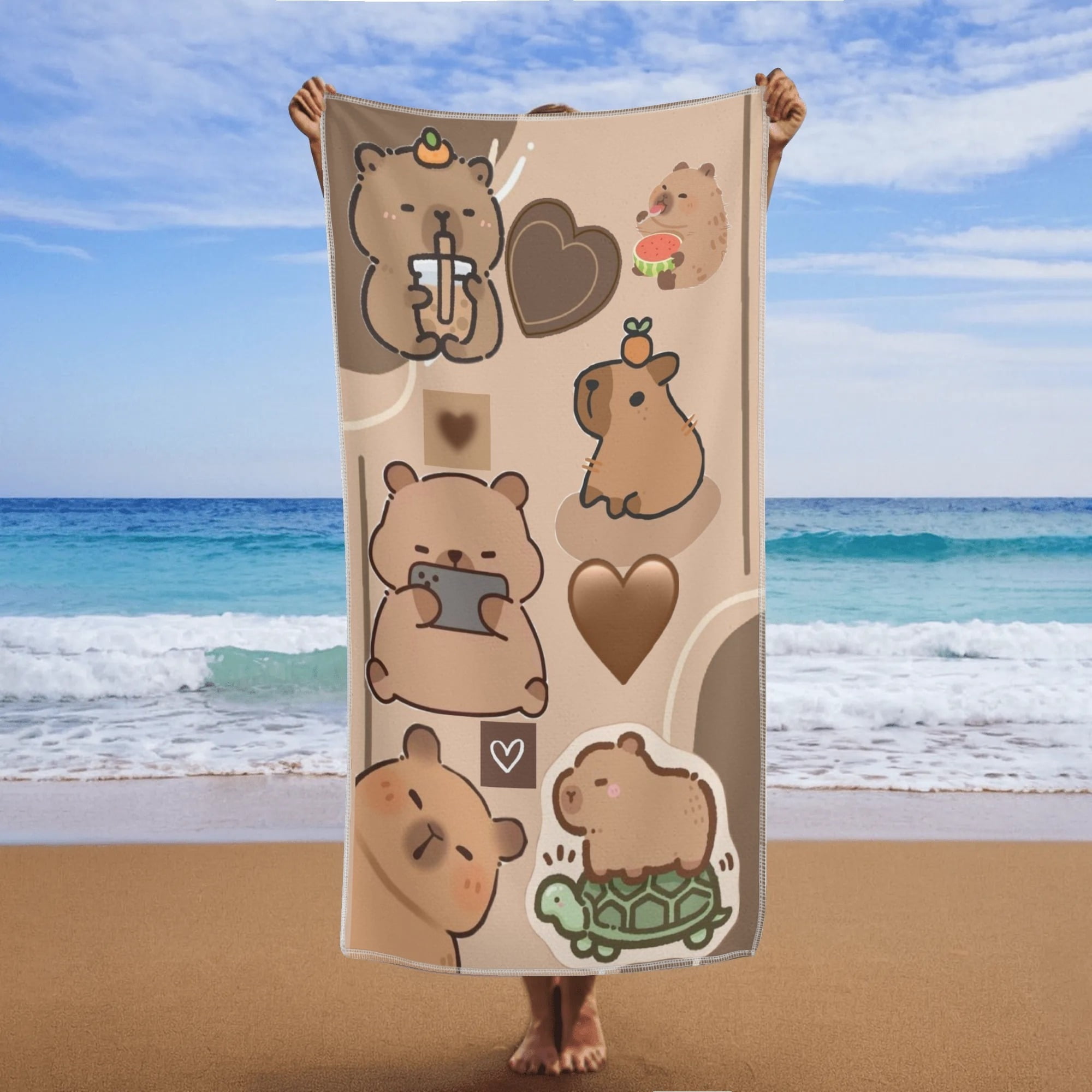 Capybara Beach Towel - Soft, Quick-Dry Polyester, Lightweight & Absorbent - Ideal for Travel ...