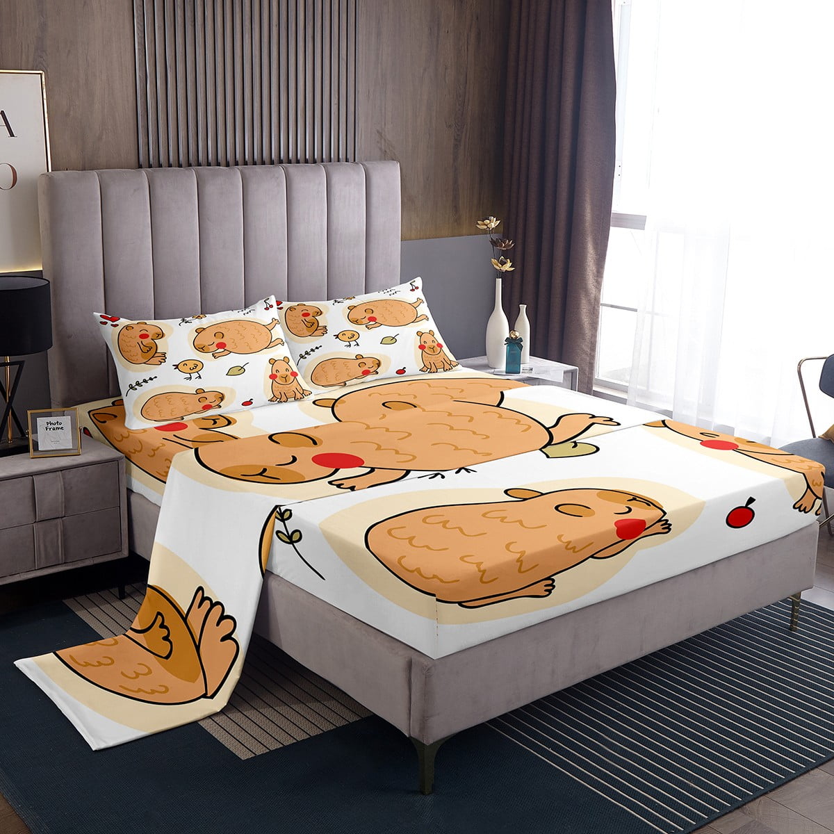 Capybara Bed Sheets Set Kawaii Sheet Set Wild Animals Sheets Queen ...