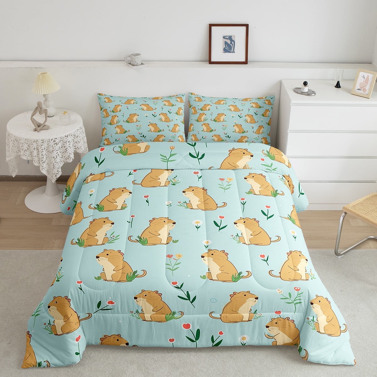 Capybara Bedding 2 Piece Twin Size Cute Cartoon Animal Capybara ...