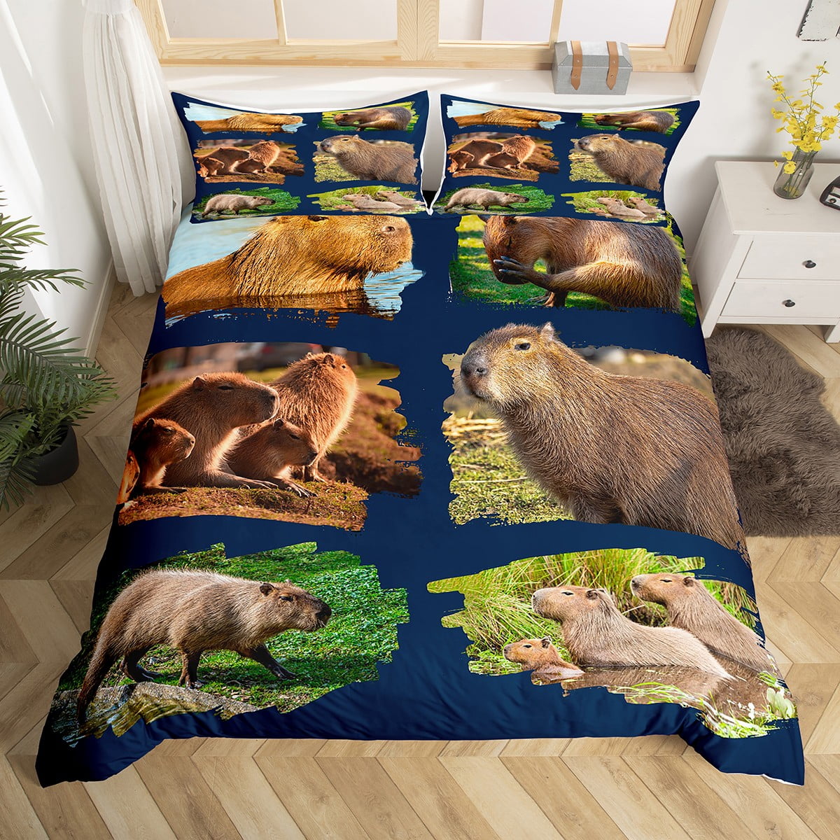 Capybara Bedding Gifts for Kids Cute Capybara Animals Duvet Cover Queen ...