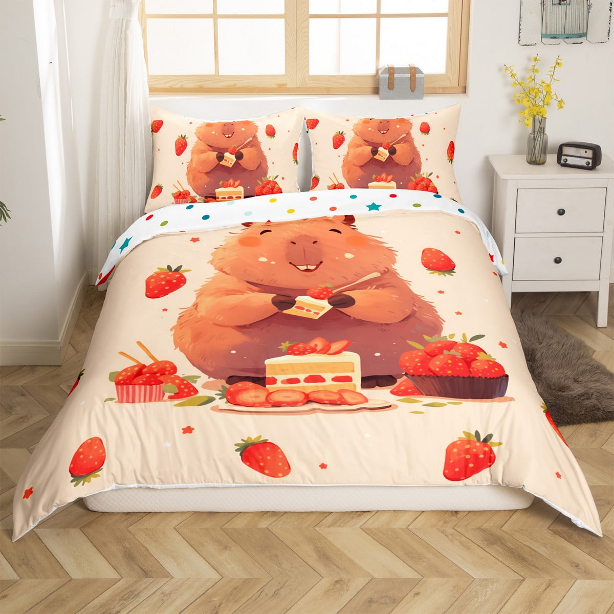 Capybara Bedding Set Cute Capybara Lovers Comforter Cover Red ...