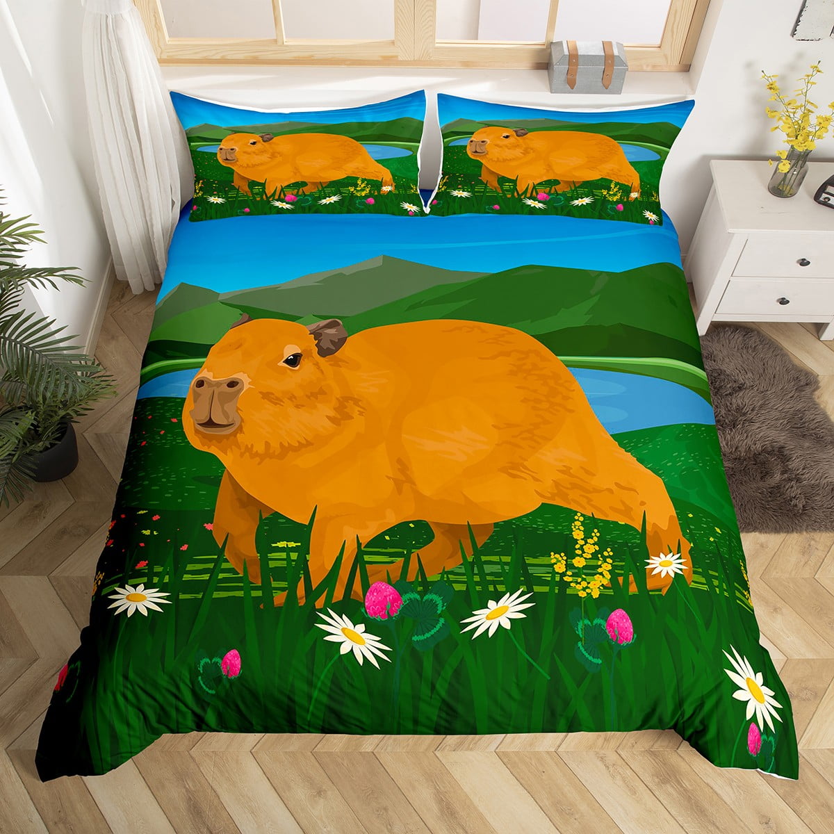 Capybara Bedding Set Full Size Cute Cartoon Capybara Duvet Cover for ...