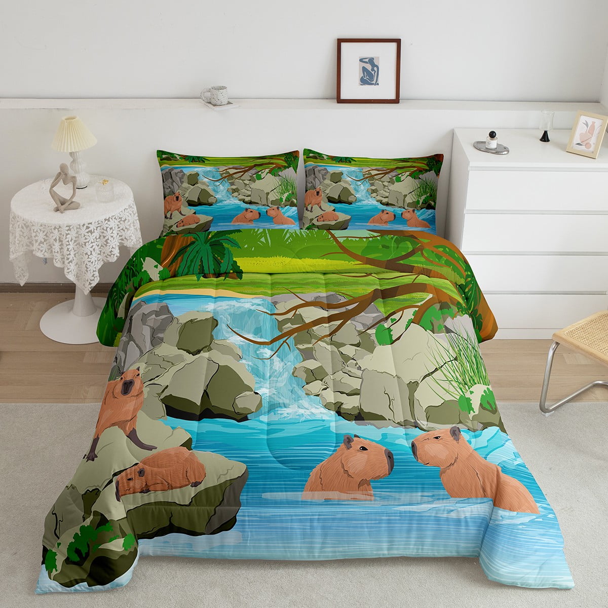 Capybara Bedding Set Wild Animals Quilt Cartoon Wildlife Queen ...