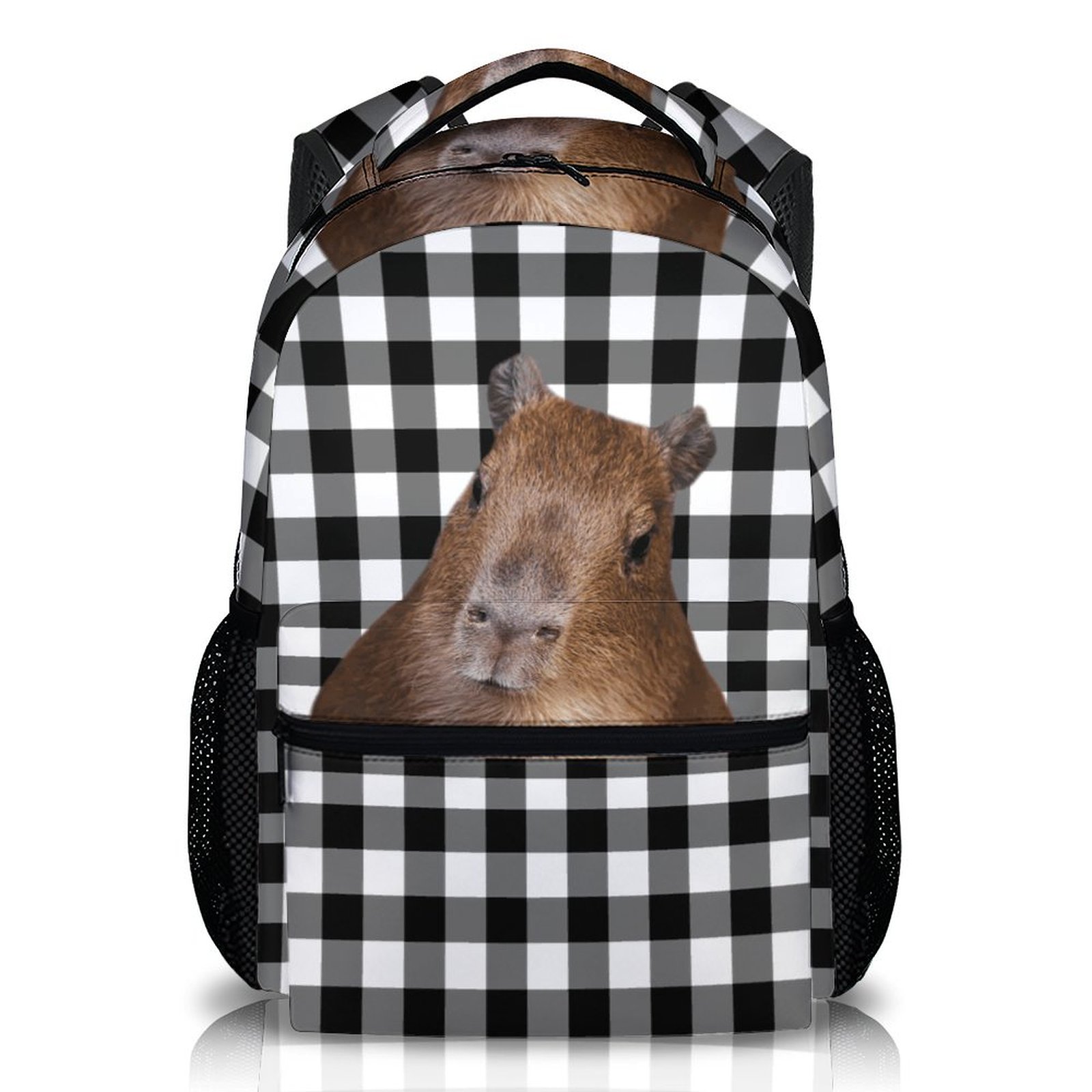 Capybara Black And White Grid Backpacks for Kids, Teens And Middle ...
