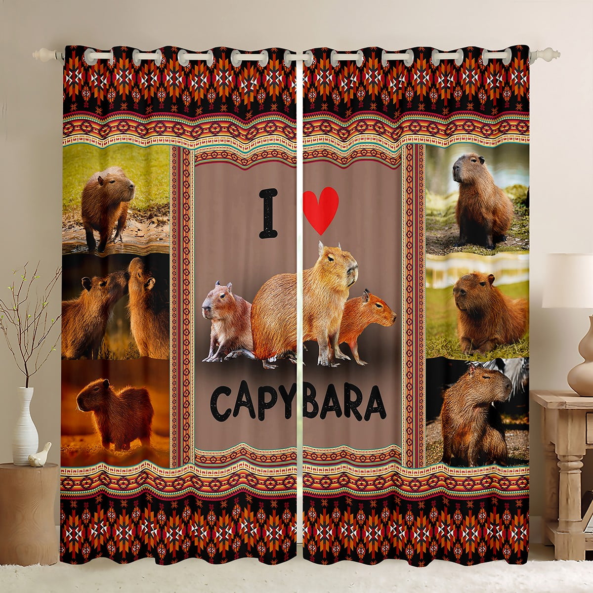 Capybara Blackout Curtains Cute Rodent Animals Capybaras Patchwork ...