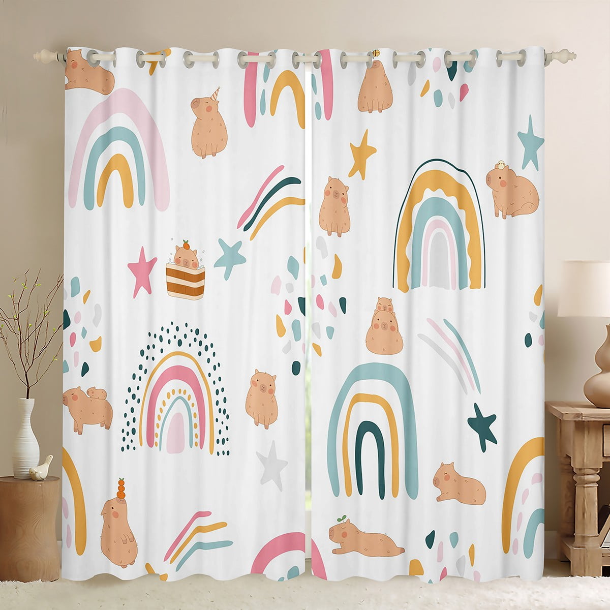 Capybara Blackout Curtains, Rainbow 52"Wx63"L Curtains & Drapess For ...