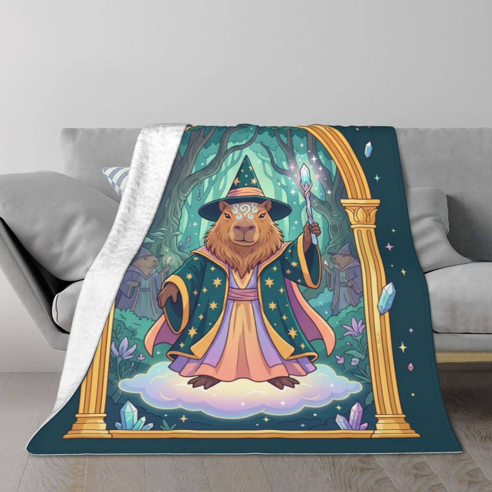 Capybara Blanket, Wizard Capybara Magic Forest Art For Couch Sofa Bed ...