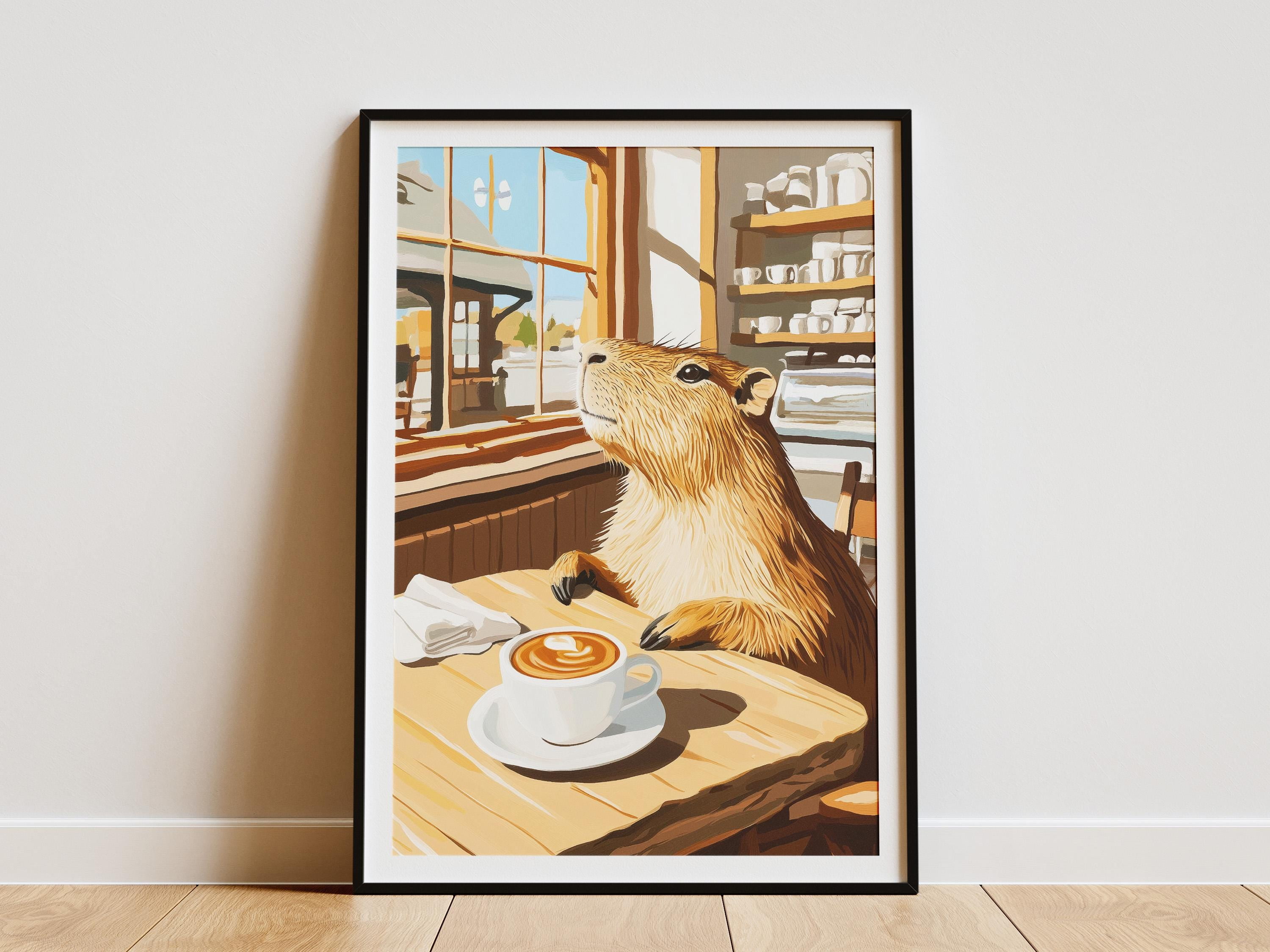 Capybara Cafe Art Print Cozy Coffee Shop Poster Matisse Inspired Wall ...