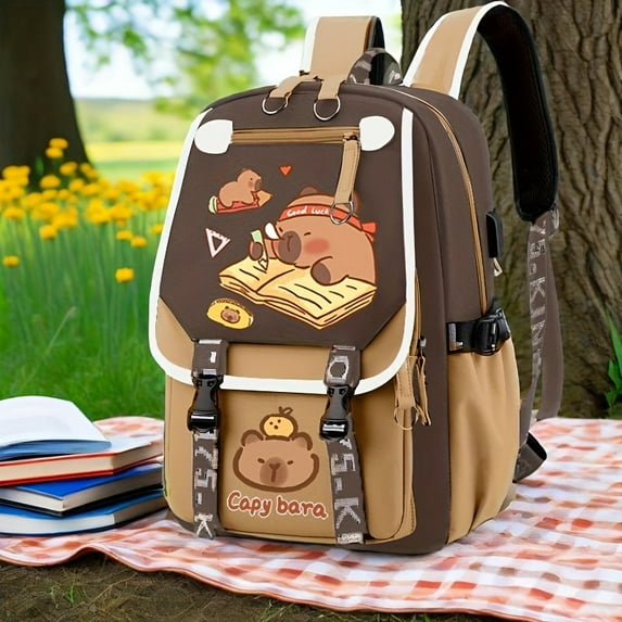 Capybara Cartoon Backpack 18x11.4x6.3 Inches Large-Capacity School ...