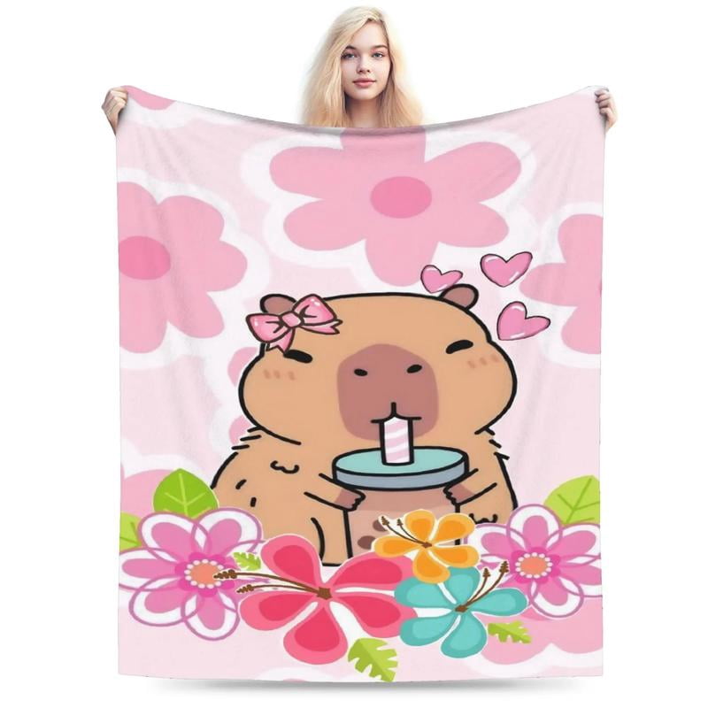 Capybara Cartoon Blanket Soft Warm Graphic Plush Bedding Throws For Boy ...