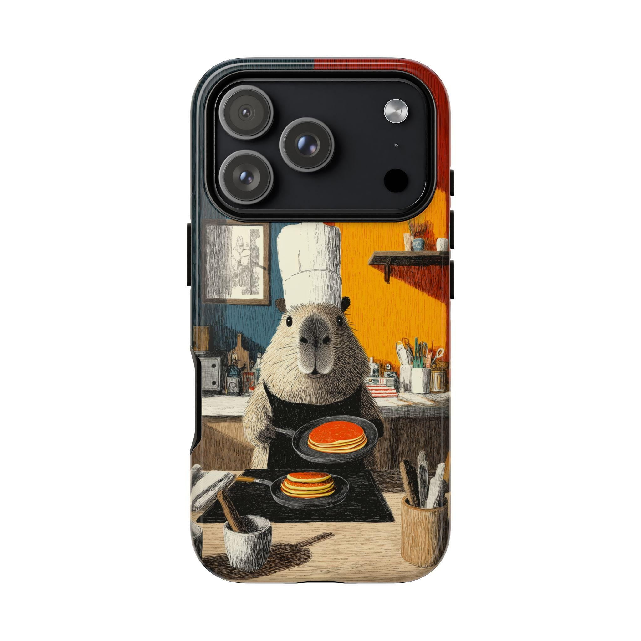 Capybara Chef Making Pancakes Breakfast Fun Artwork Phone Case with ...
