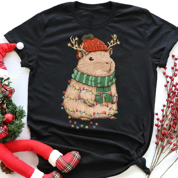 Capybara Christmas Shirt, Cute Capybara Shirt, Capybara Christmas Hat ...