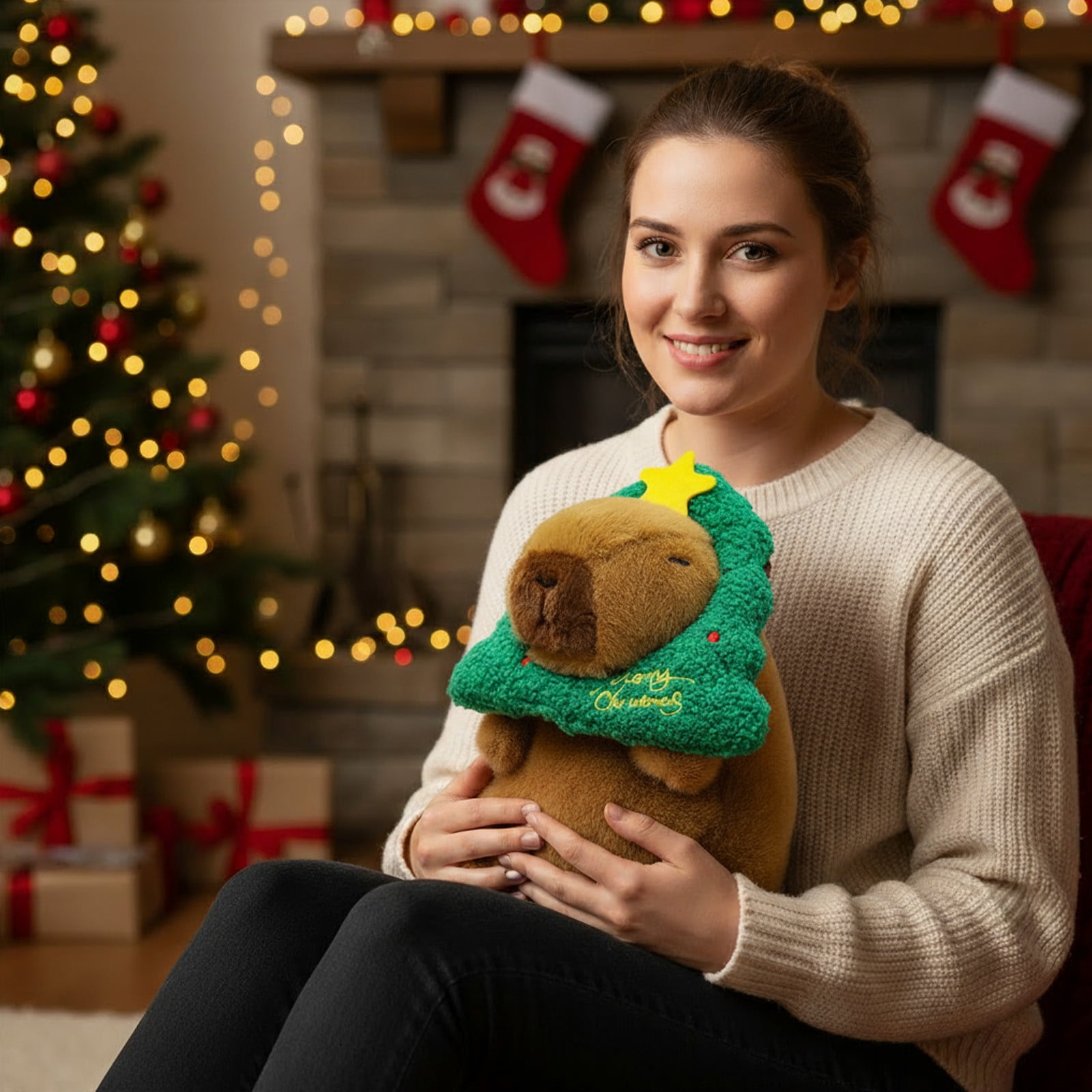 Capybara with Christmas Tree Apple,10" Soft Decorative Figure, for ...