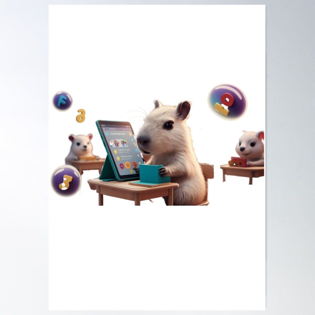 Capybara Classroom Fun - Learning With Friends Poster Wall Art, Modern ...