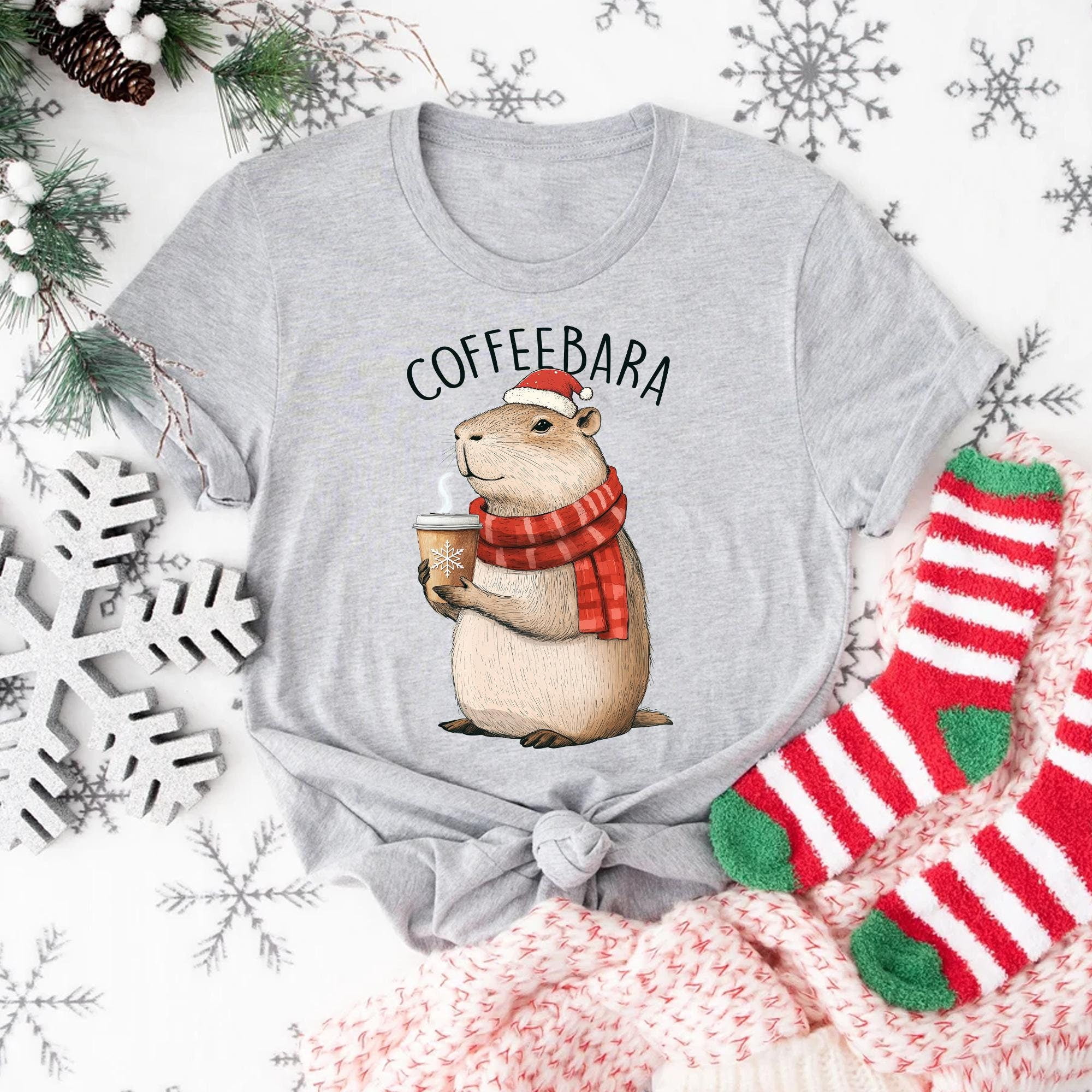 Capybara Coffee Christmas Shirt, Coffeebara Shirt, Capybara Christmas ...