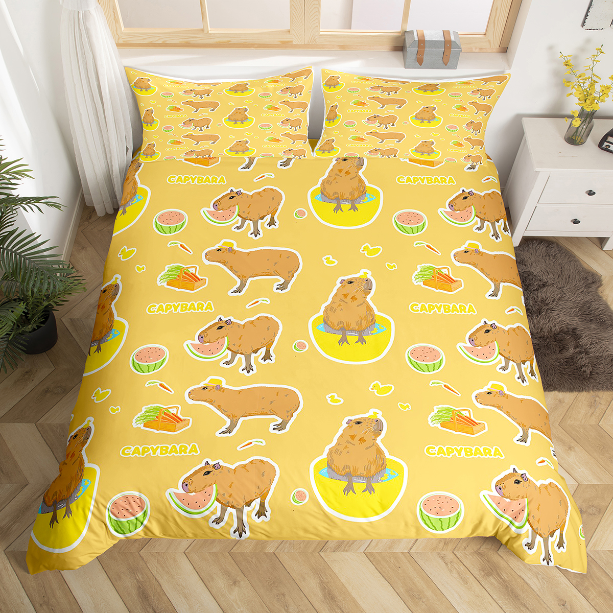 Capybara Comforter Cover Cartoon Animal Pattern Full Bedding Sets Kids ...