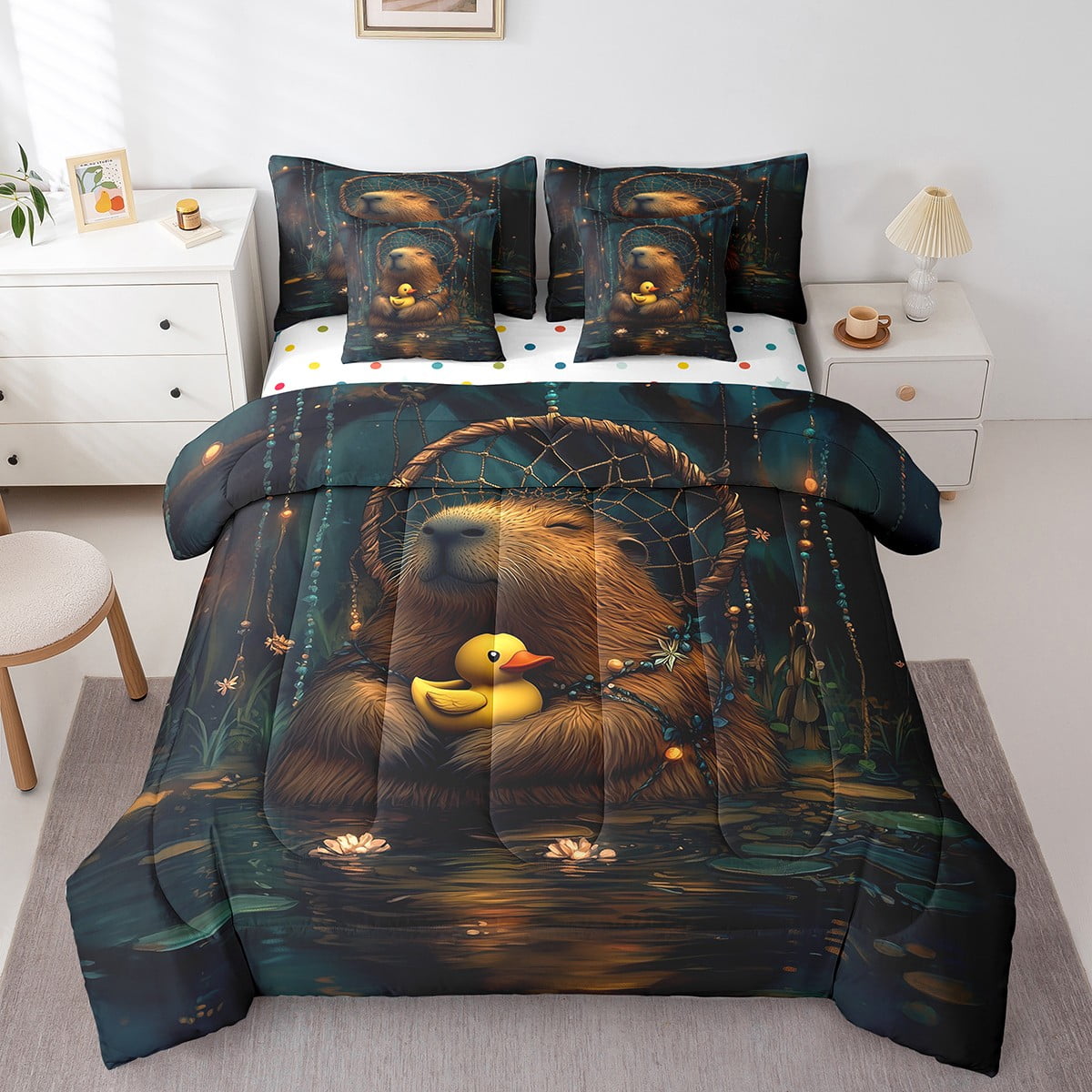 Capybara Comforter Set 7 Piece Bed in a Bag Twin,Dreamcatcher Sheet Set ...
