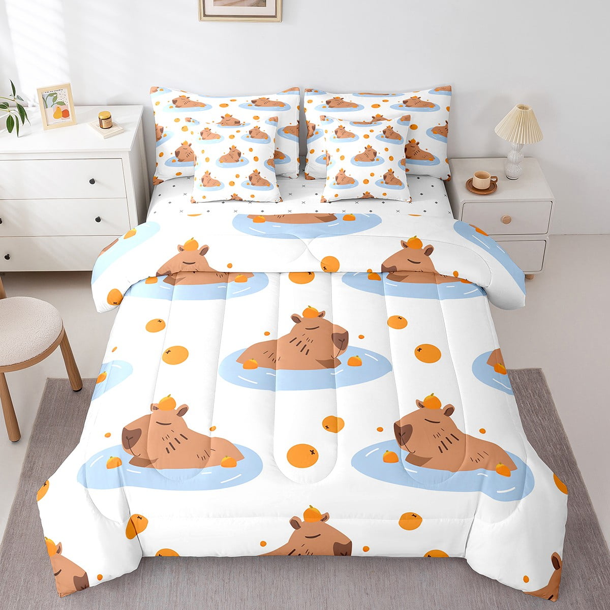 Capybara Comforter Set 7 Piece Bed in a Bag Twin,Kawaii Wild Animals ...