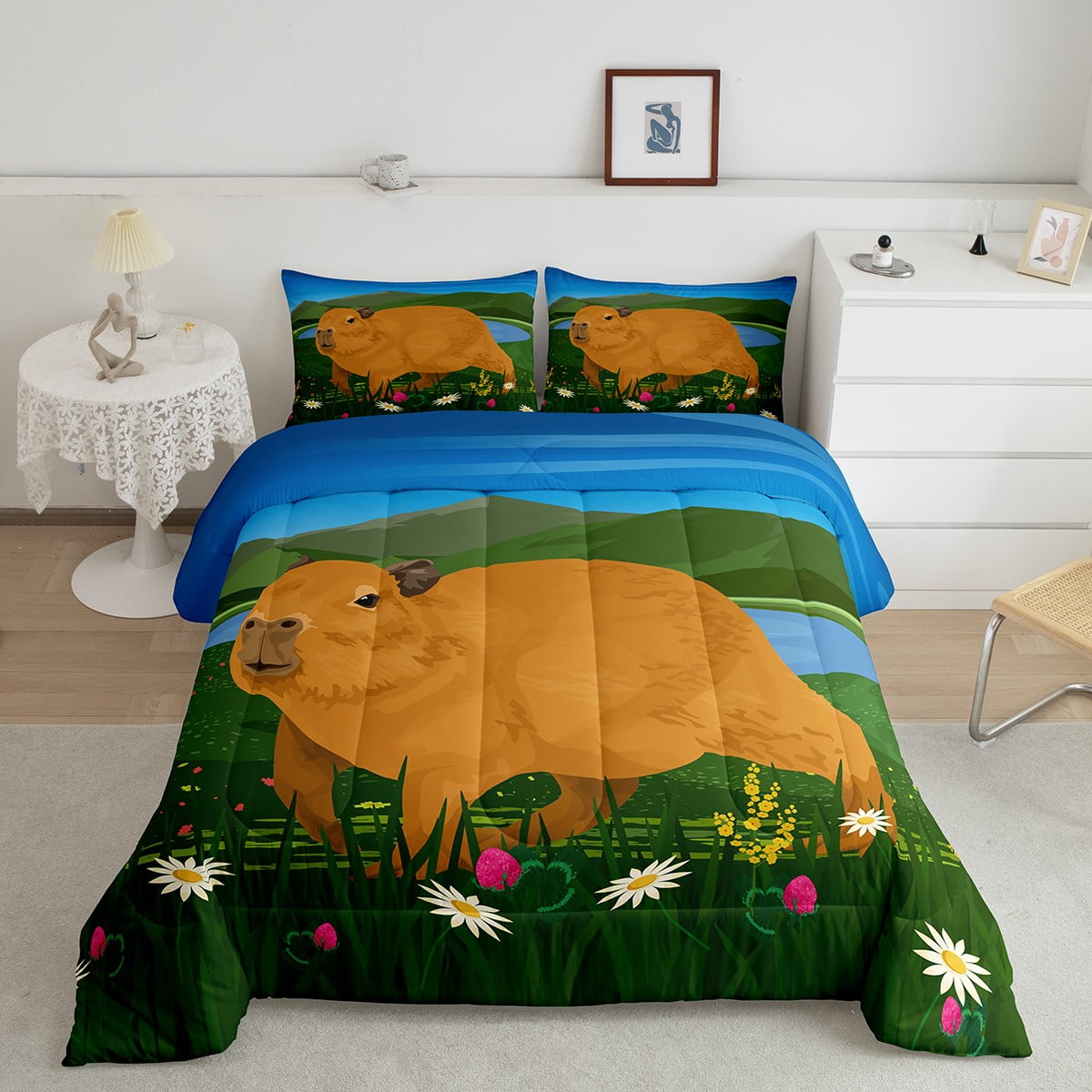 Capybara Comforter Set Queen Size Cute Cartoon Capybara Bedding for ...