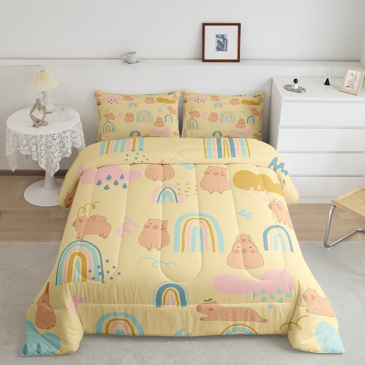 Capybara Comforter Set, Rainbow King Bedding Sets For Girls, Capybara ...