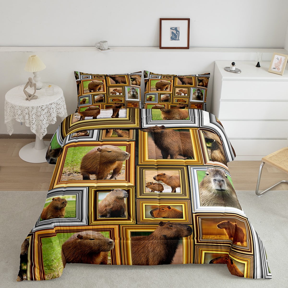 Capybara Comforter Set Rodent Animals Capybara Bedding Queen Size Gifts ...