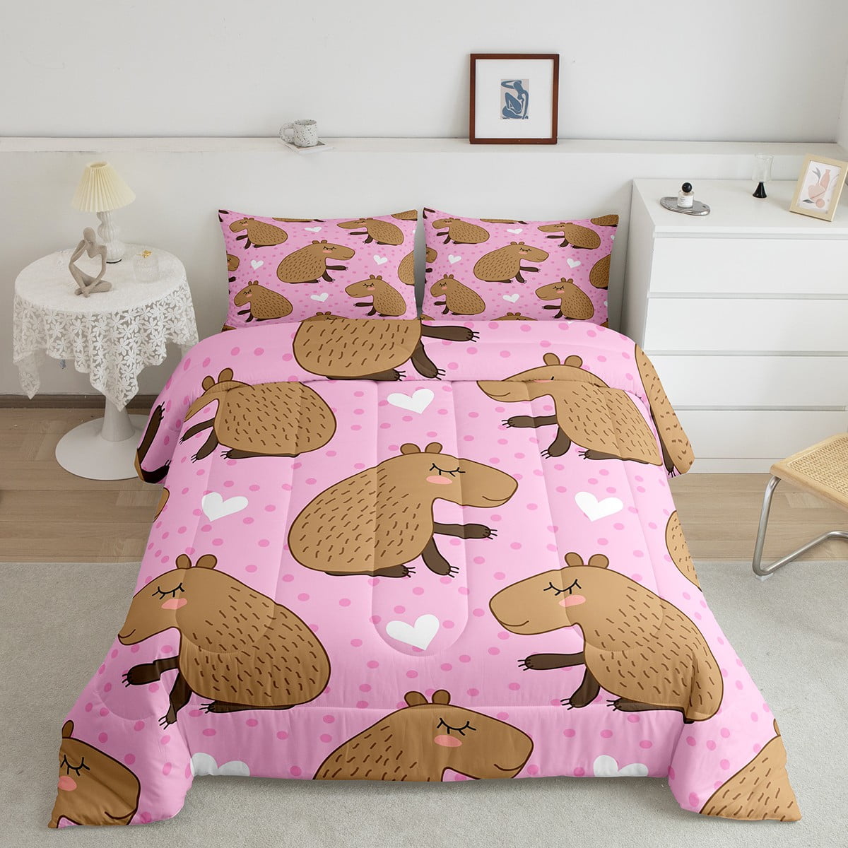 Capybara Comforter Set Kawaii Bedding Set Wild Animals Quilt Full ...