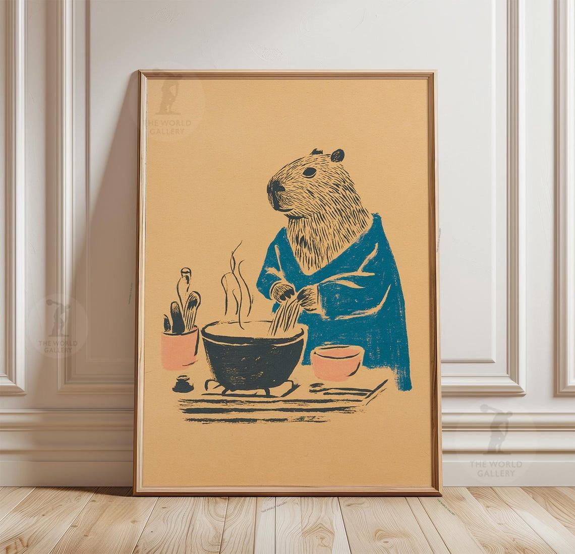 Capybara Cooking Poster Minimal Animal Illustration Noodle Kitchen ...