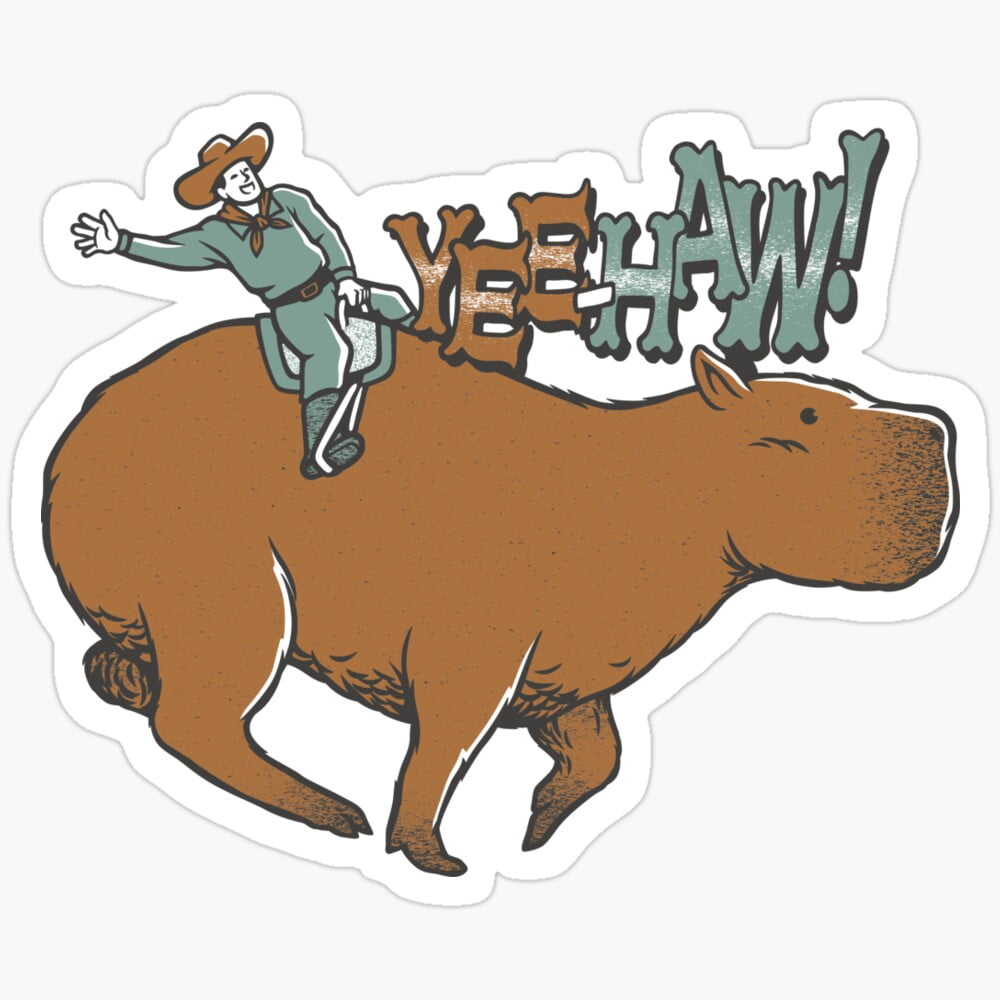 Capybara Cowboy Yee Haw Yellow Sticker Phone Decal Water Bottle ...