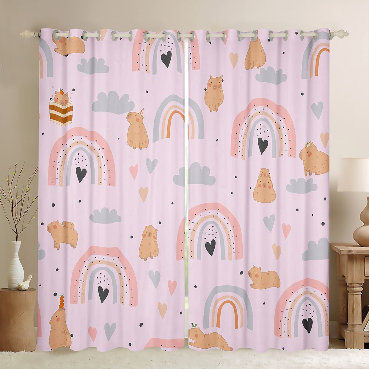 Capybara Curtains & Drapes 52"Wx84"L, Rainbow 30%-50% Blackout Curtains ...
