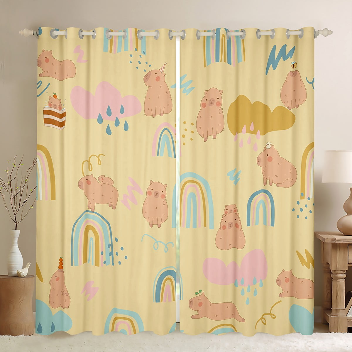 Capybara Curtains & Drapes, Rainbow Blackout Curtains For Girls ...