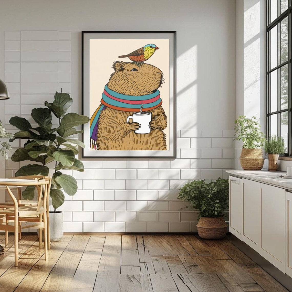 Capybara Cute Animal Coffee Capybara Poster Unframed Paper Print ...