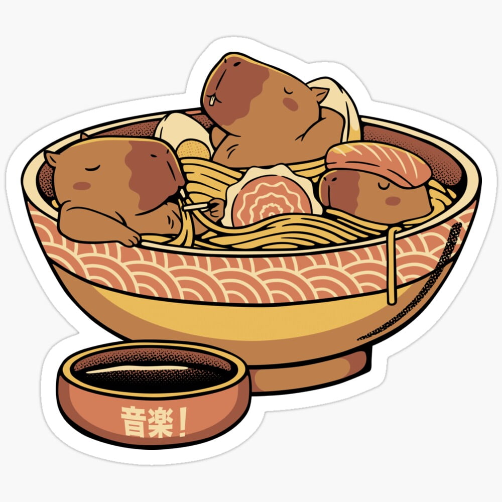 Capybara Cute Ramen Yellow Sticker Phone Decal Water Bottle Stickers ...