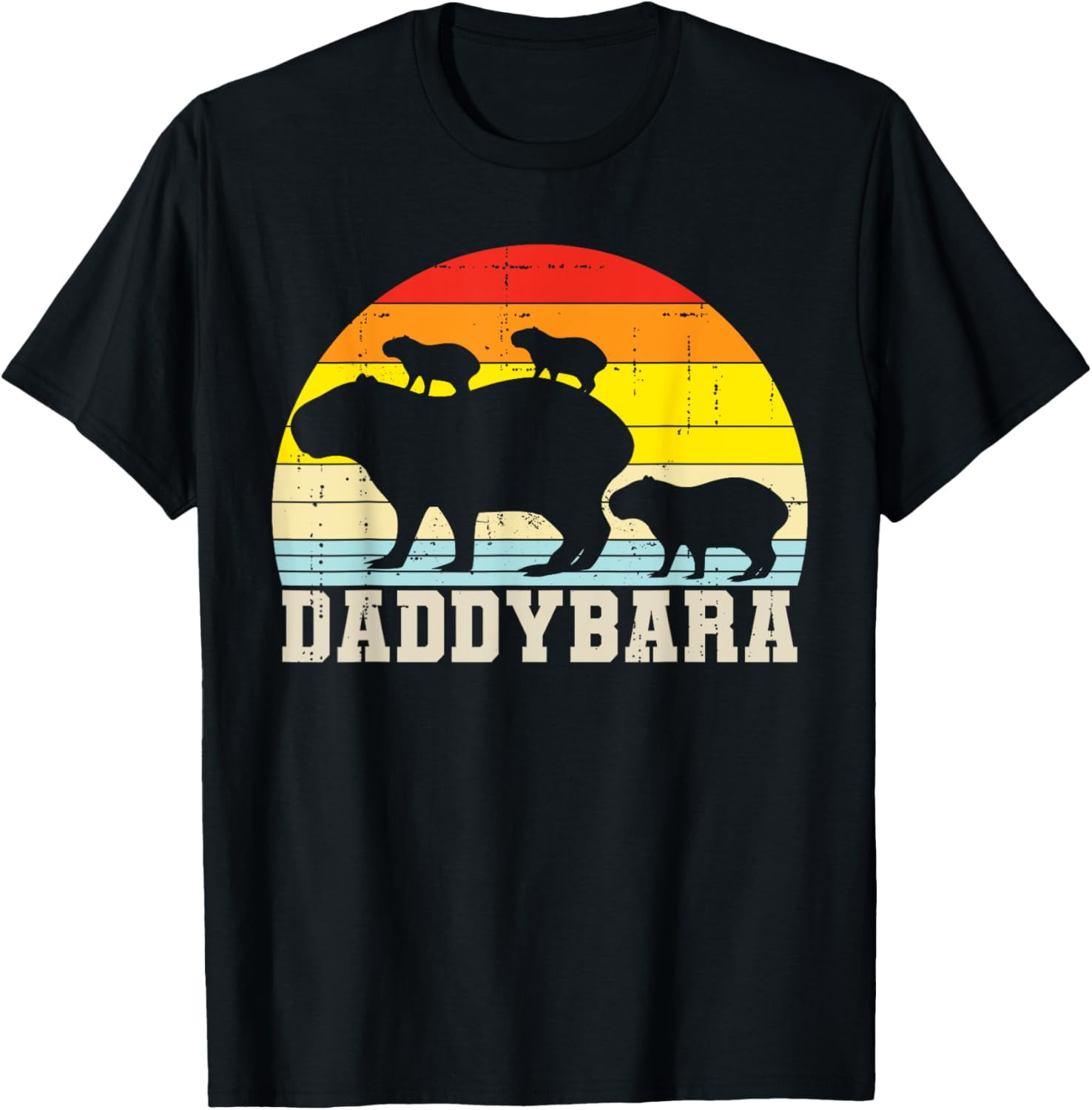 Capybara Dad Daddybara Funny 3 Kids Capybara Father's Day T-Shirt ...