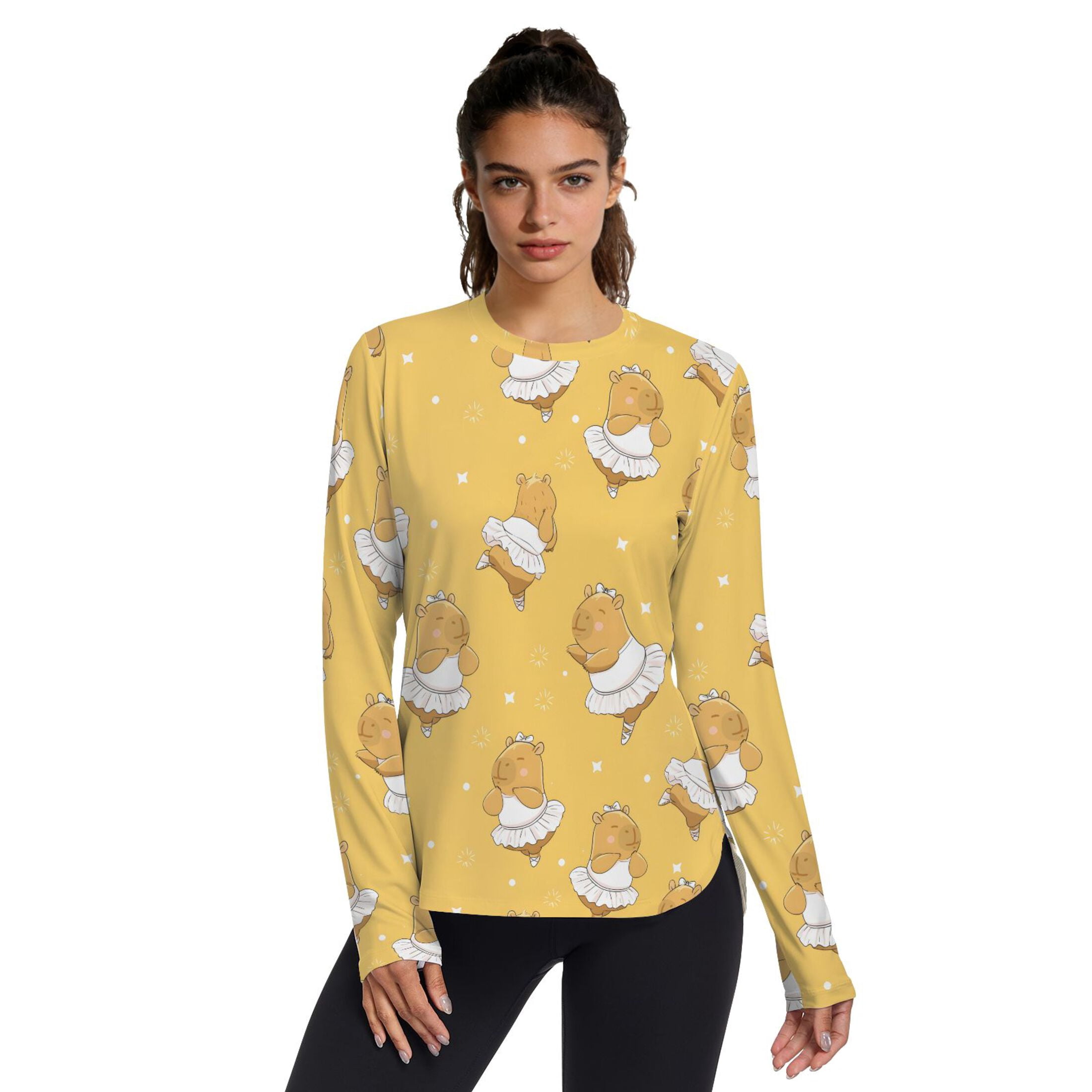 Capybara Dancing Women UPF 50+ UV Shirts Long Sleeve with Thumb Holes ...