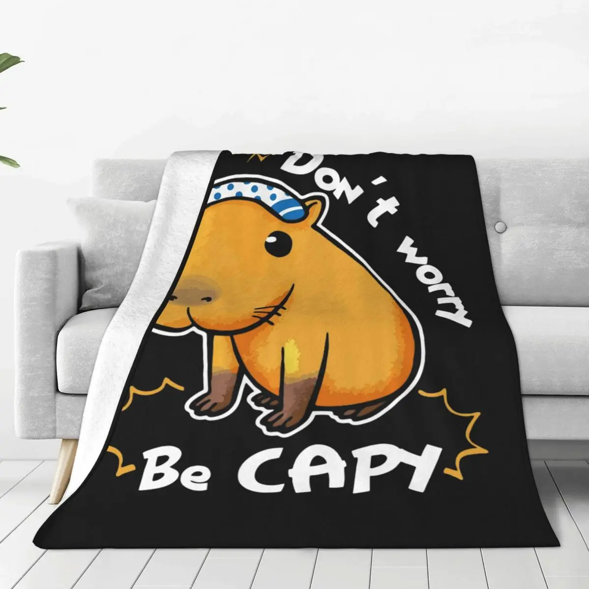 Capybara Don't Worry Be Capy Fleece Throw Blankets Kawaii Animal ...