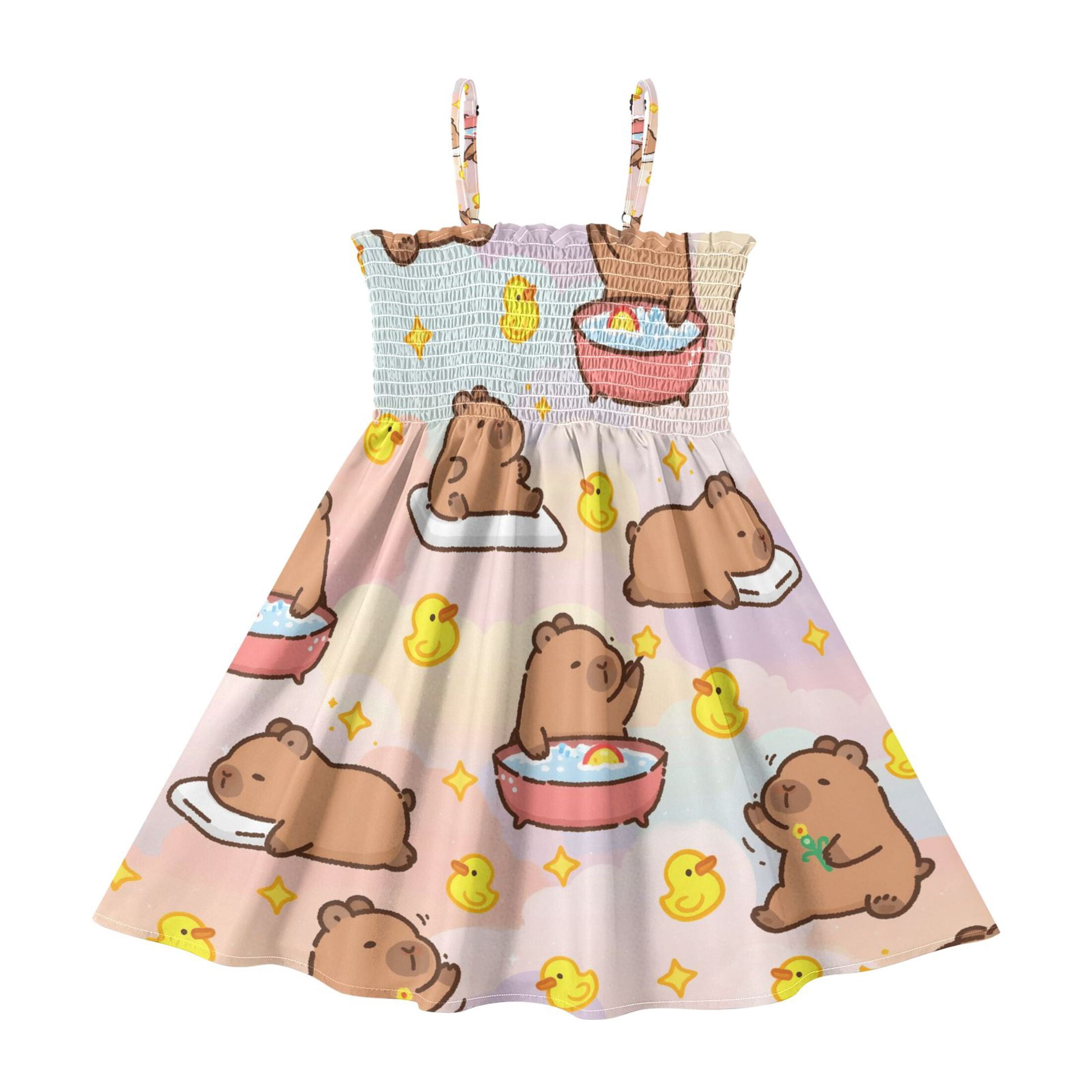Capybara Duck Pattern Girls' Casual Dresses 2Y-8Y Sleeveless Ruffle ...