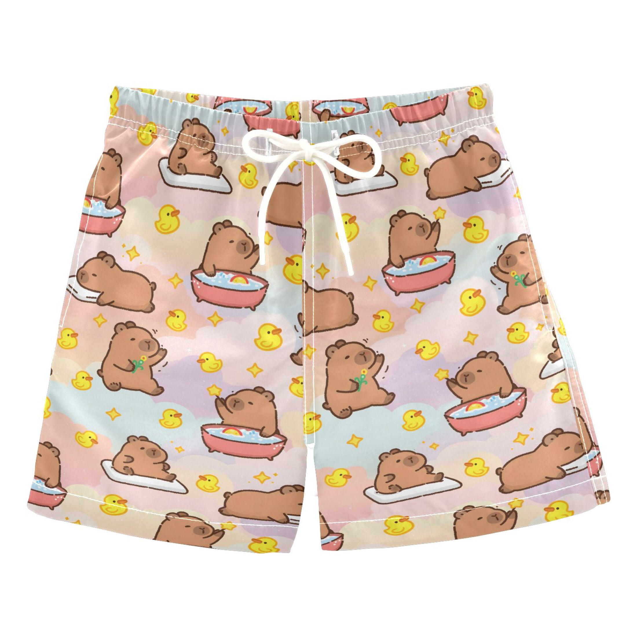 Capybara Duck Pattern Swim Trunks Quick Dry Beach Pool Board Shorts ...