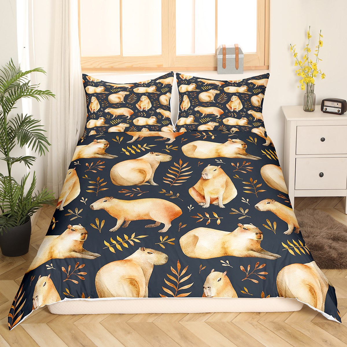 Capybara Duvet Cover King, Kids 3D Funny Capybara Comforter Cover ...