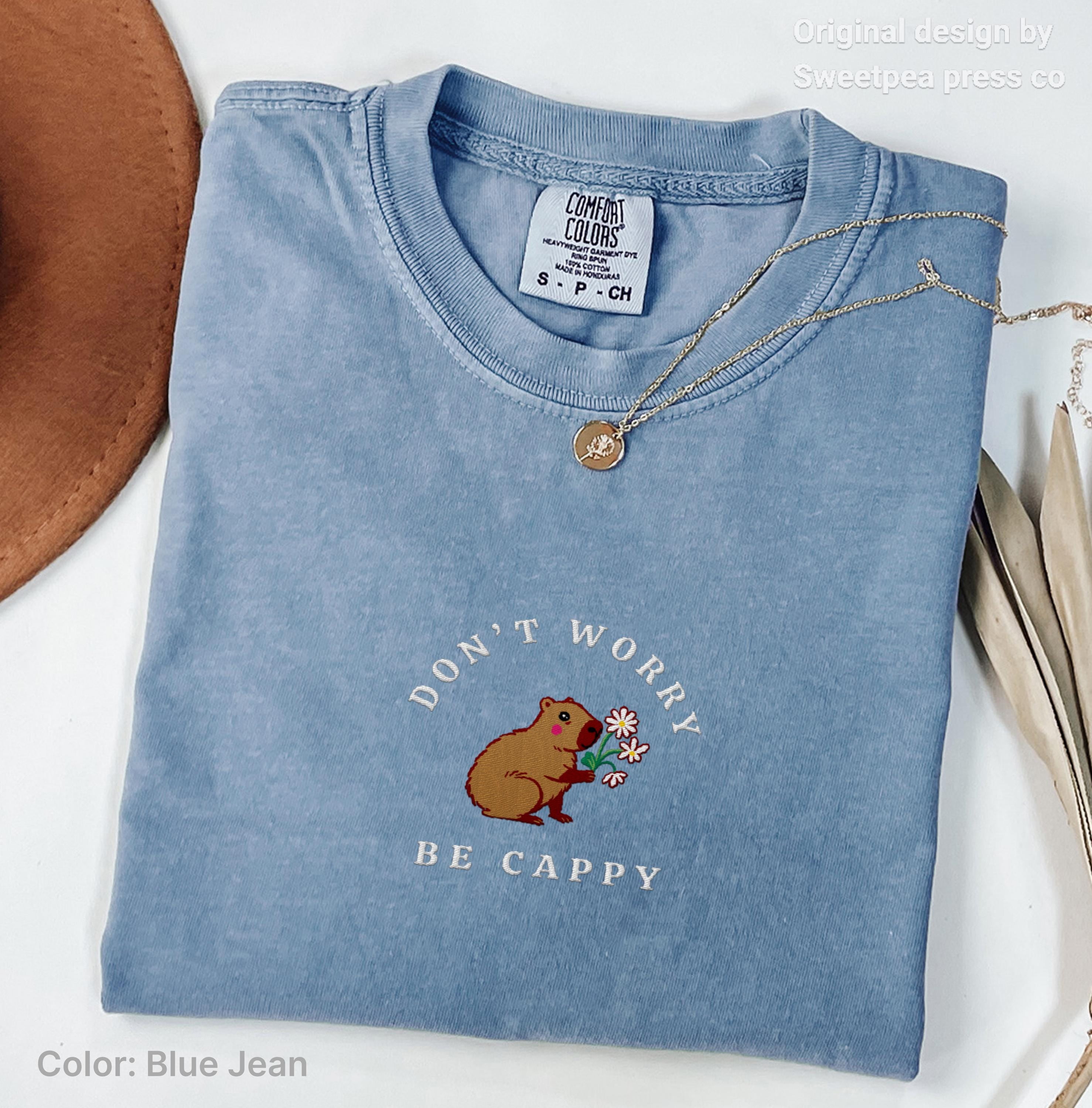Capybara Embroidered shirt, dont worry be happy Cappy, positive Tshirt ...