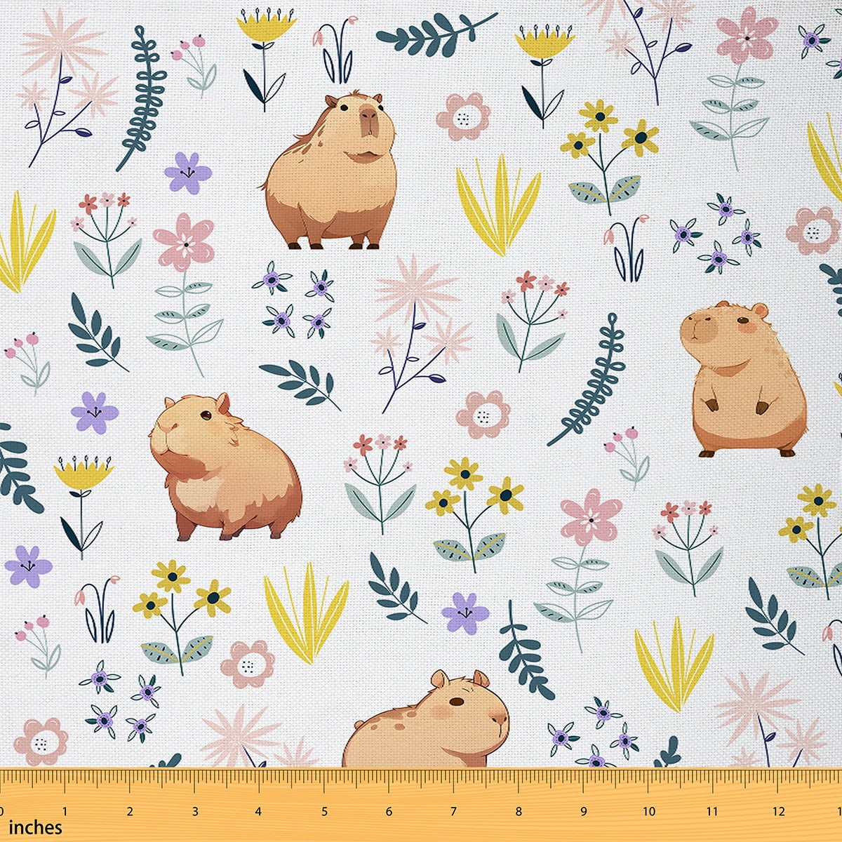 Capybara Fabric By the Yard,Cute Wild Rodent Animal Upholstery Fabric ...