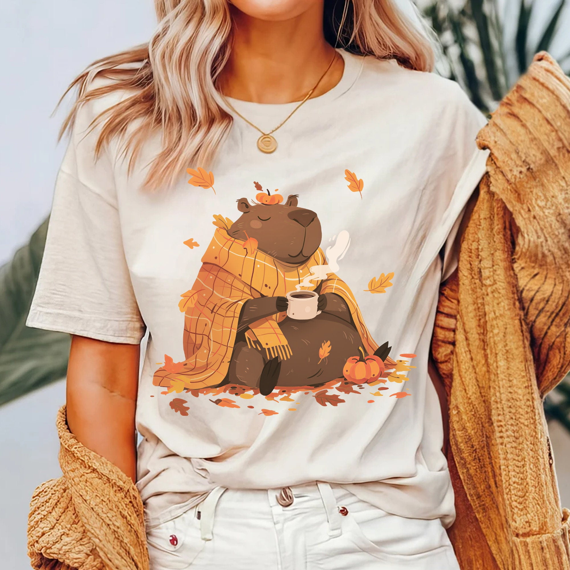 Capybara Fall Shirt, Cute Capybara In Blanket Shirt, Capybara Pumpkin ...